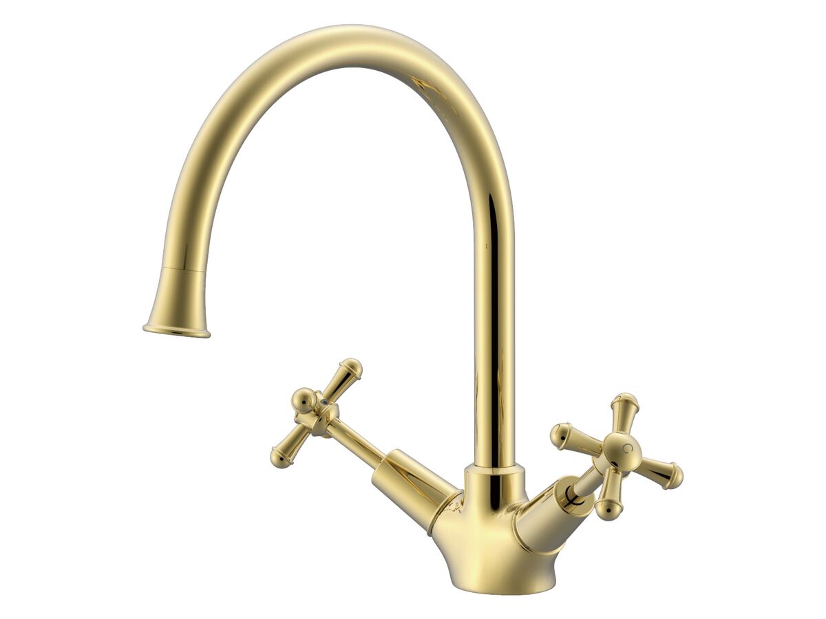 Posh Canterbury Gooseneck Sink Twinner Tap Small Cross Handles Brass ...
