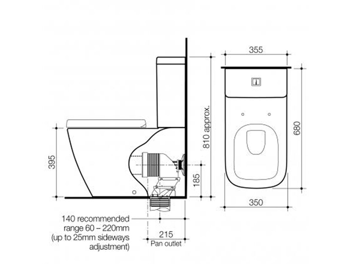 Caroma Cube Wall Faced Close Coupled Universal Trap Back Entry Toilet ...