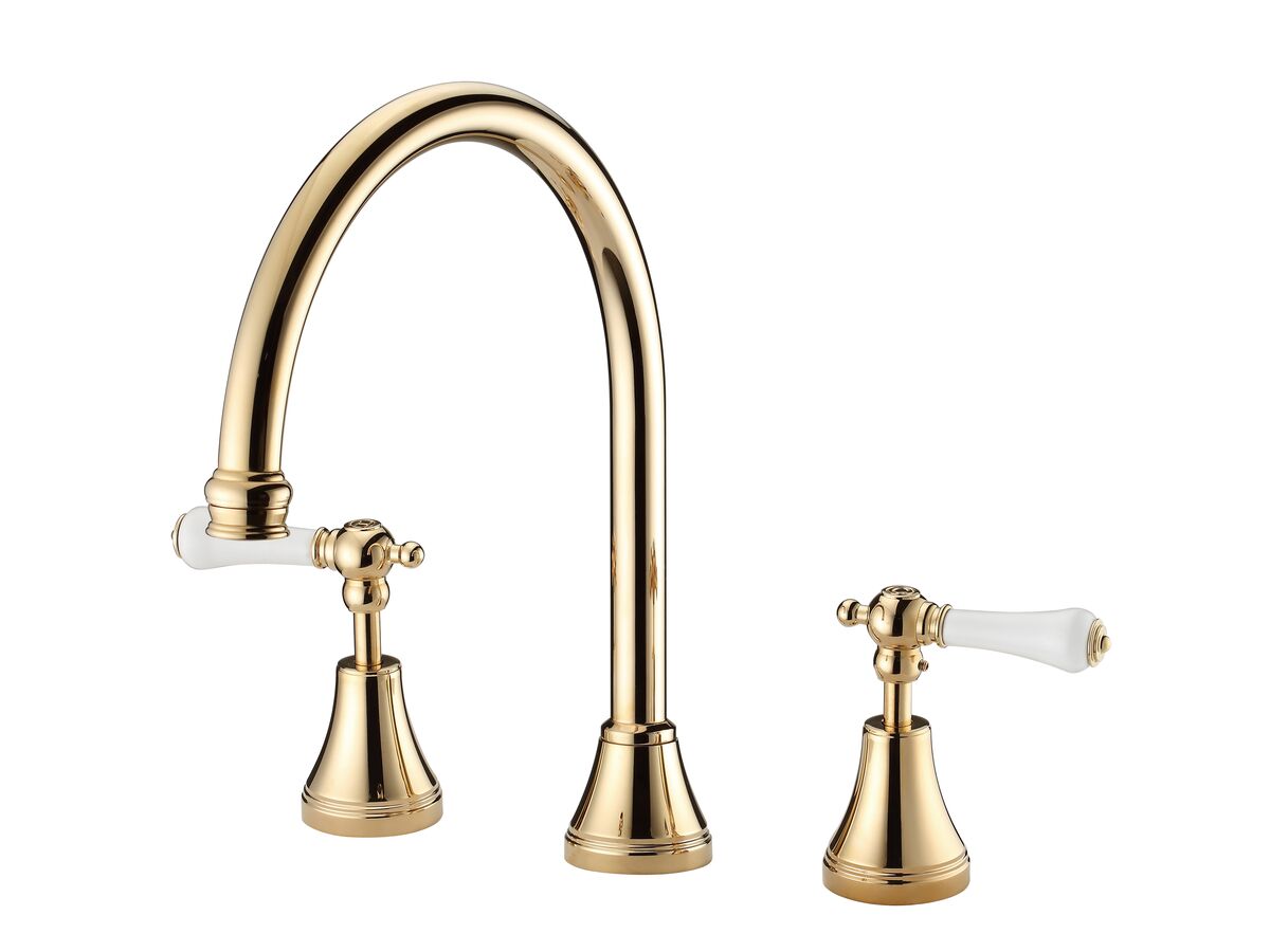 Kado Era Swivel Hob Sink Set Lever Porcelain Handle Brass Gold (5 Star ...