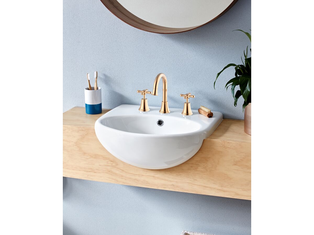 Posh Canterbury Gooseneck Basin Set Swivel Outlet Cross Handles Brass ...