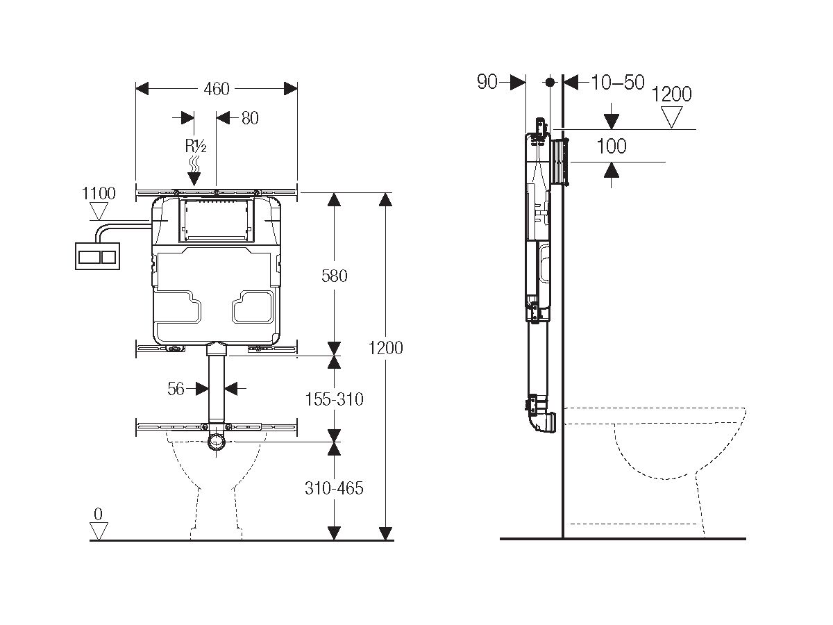 Geberit Sigma 75mm Cistern Back to Wall Pneumatic (4 Star) from Reece