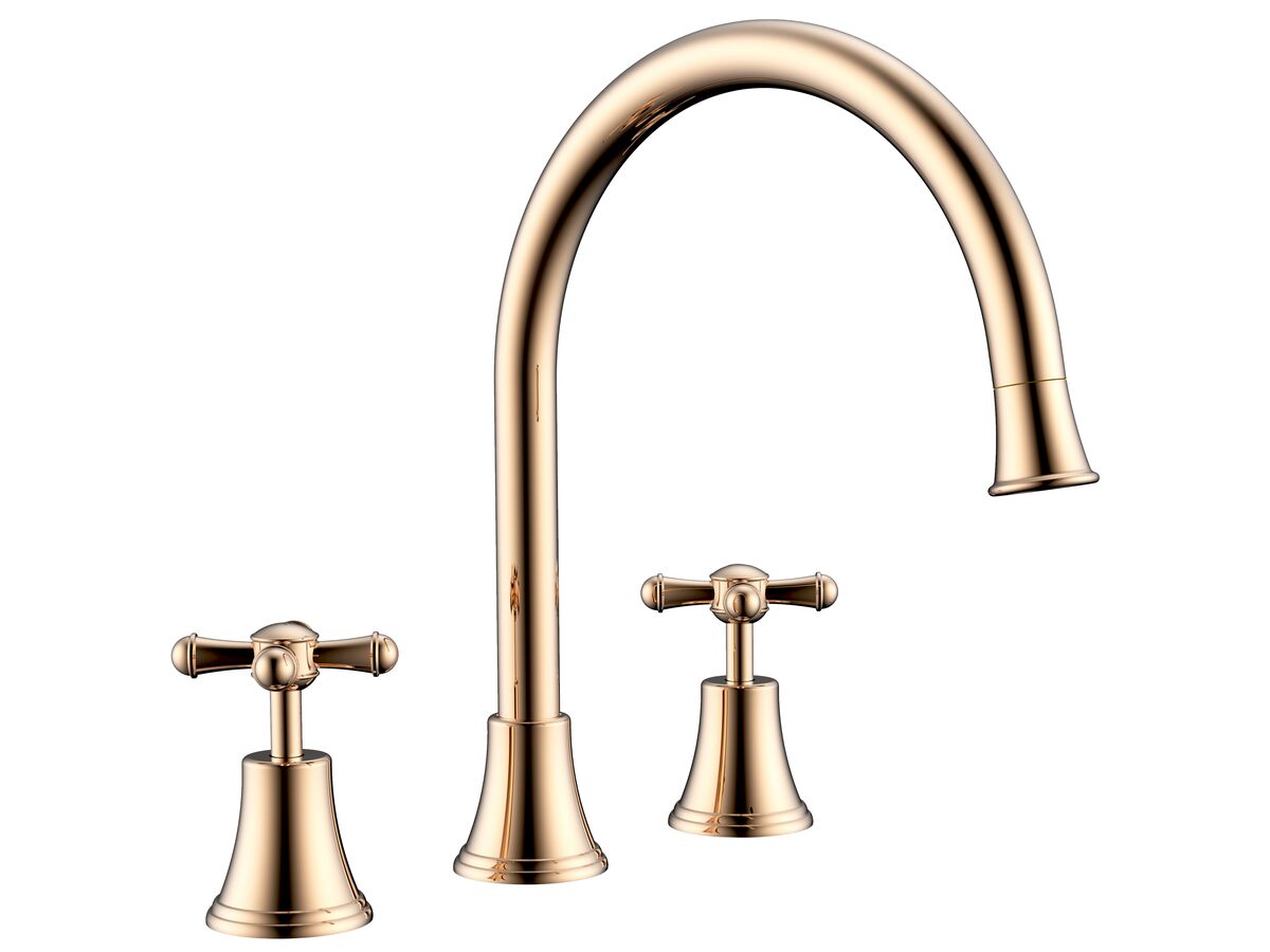 Posh Canterbury Hob Gooseneck Sink Set Cross Handles Brass Gold (4 Star ...